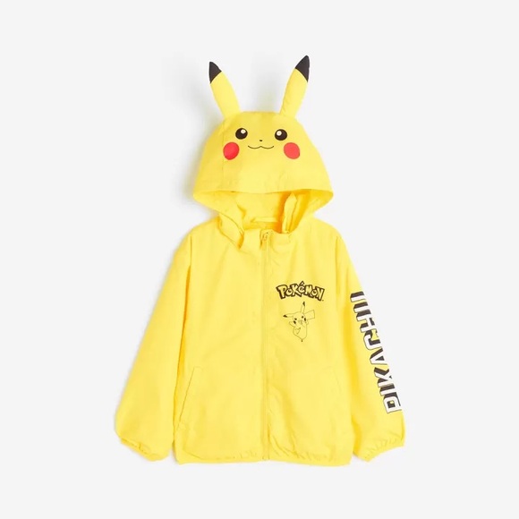 H&M | Jackets & Coats | Hm Yellow Raincoat With Pikachu Hood | Poshmark